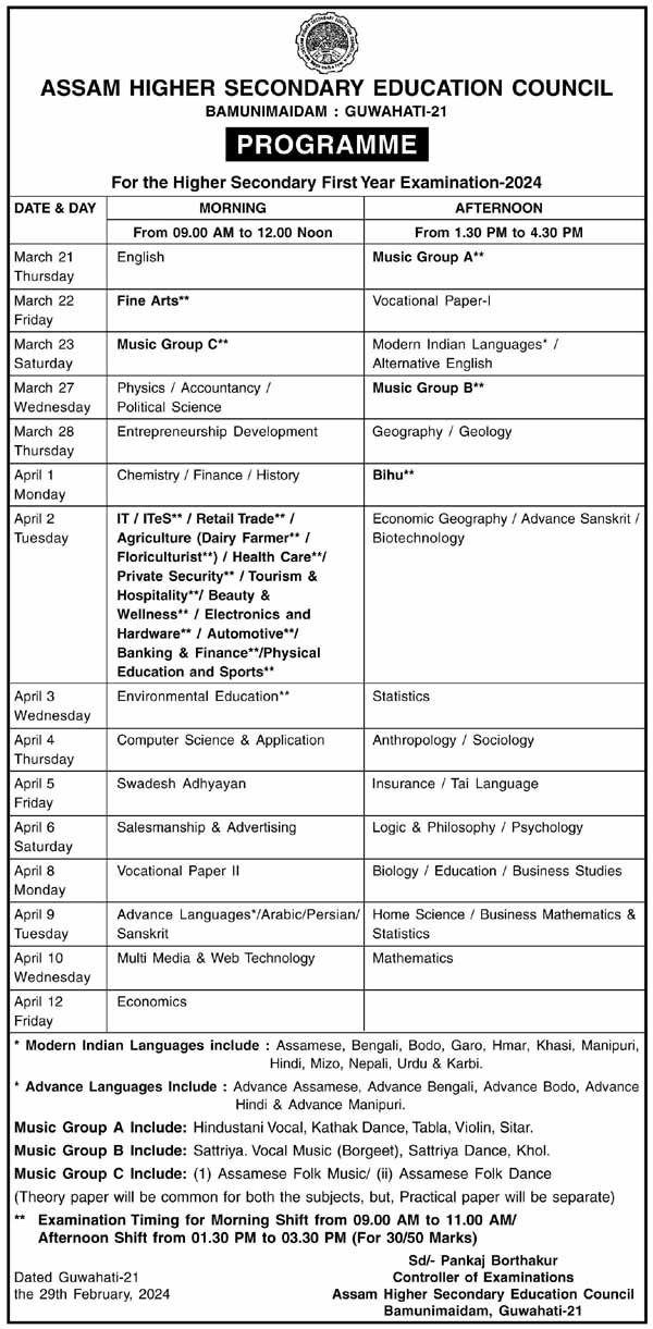 AHSEC Routine 2024: Be Prepared For HS 1st Year Final Exam | NEWS8 ...